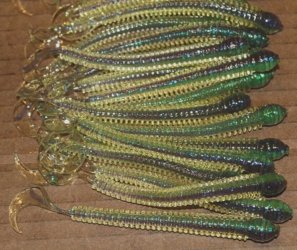 4" Ring Worm Disc Body Clear Huckleberry Core Bass Walleye Plastic Jig ...