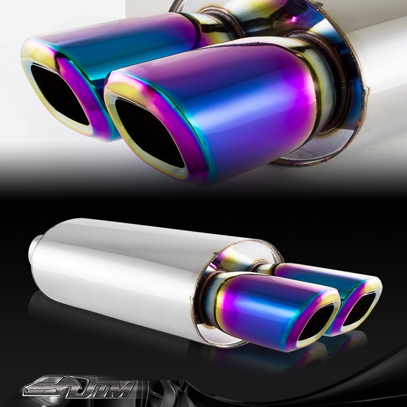 3" Remis Style Dual Rainbow Burnt Tip T304 Exhaust Muffler 2.5" Inlet ...