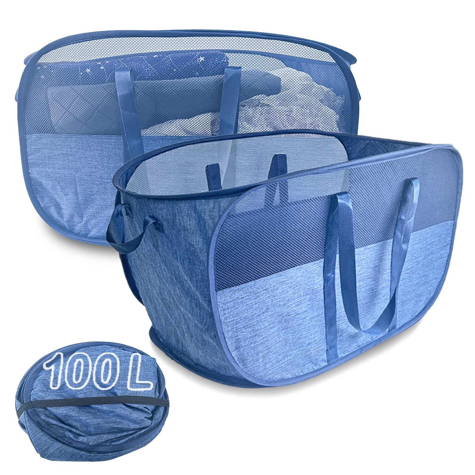 100L Collapsible Laundry Baskets 2 Pack, Extra Large Mesh Pop Up ...