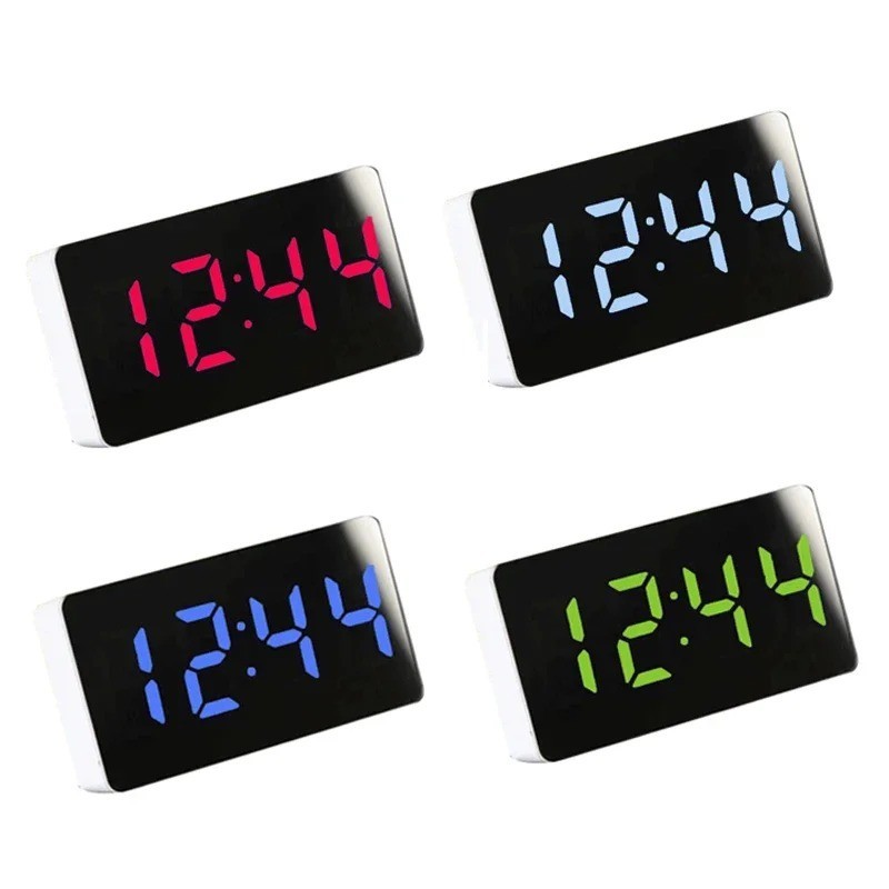 LED Electric Digital Alarm Clock Mains Power Mirror Display Bedroom ...
