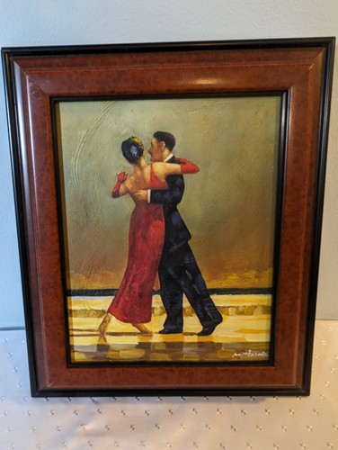 Oil Painting-Glamorous Couple Dancing on a Beach-Framed-Signed "M ...