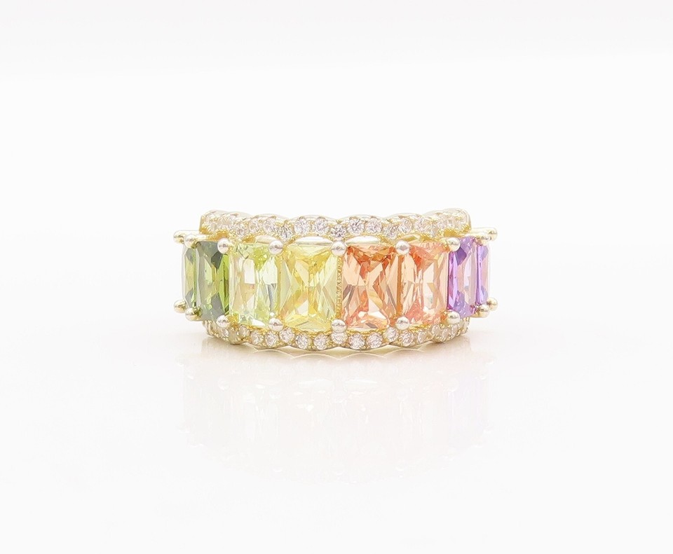 925 Sterling Silver Vintage Ring Gold Plated Multi Color CZ Band Sz 6 ...