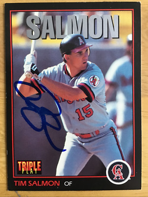 TIM SALMON CALIFORNIA ANGELS SIGNED TRIPLE PLAY 1993 CARD #37 AUTOGRAPH ...