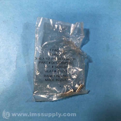 Radax Industries DPC03X08MC Pack of 10 Dowel Pin, 3/16 x 1/2 2979 | eBay