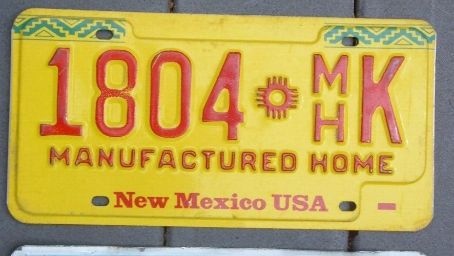 NEW MEXICO Manufactured Home license plate in UNUSED condition 1804 MH ...