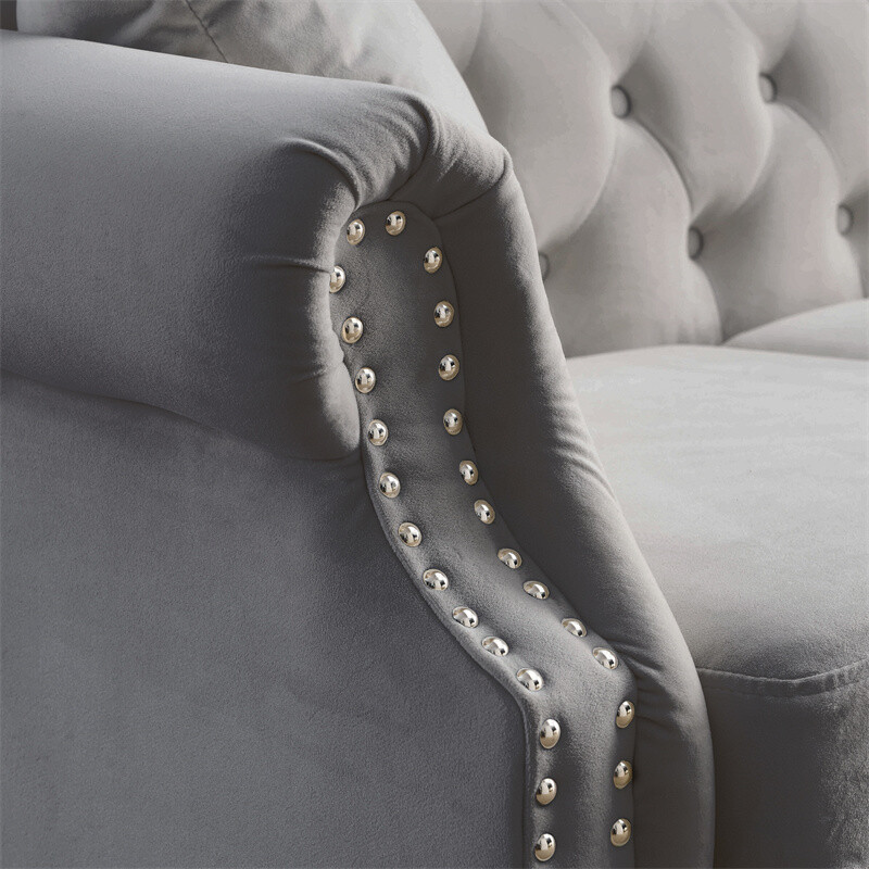 Chesterfield 3 Seater Velvet Sofa Button Tufted Couch with Nailhead ...