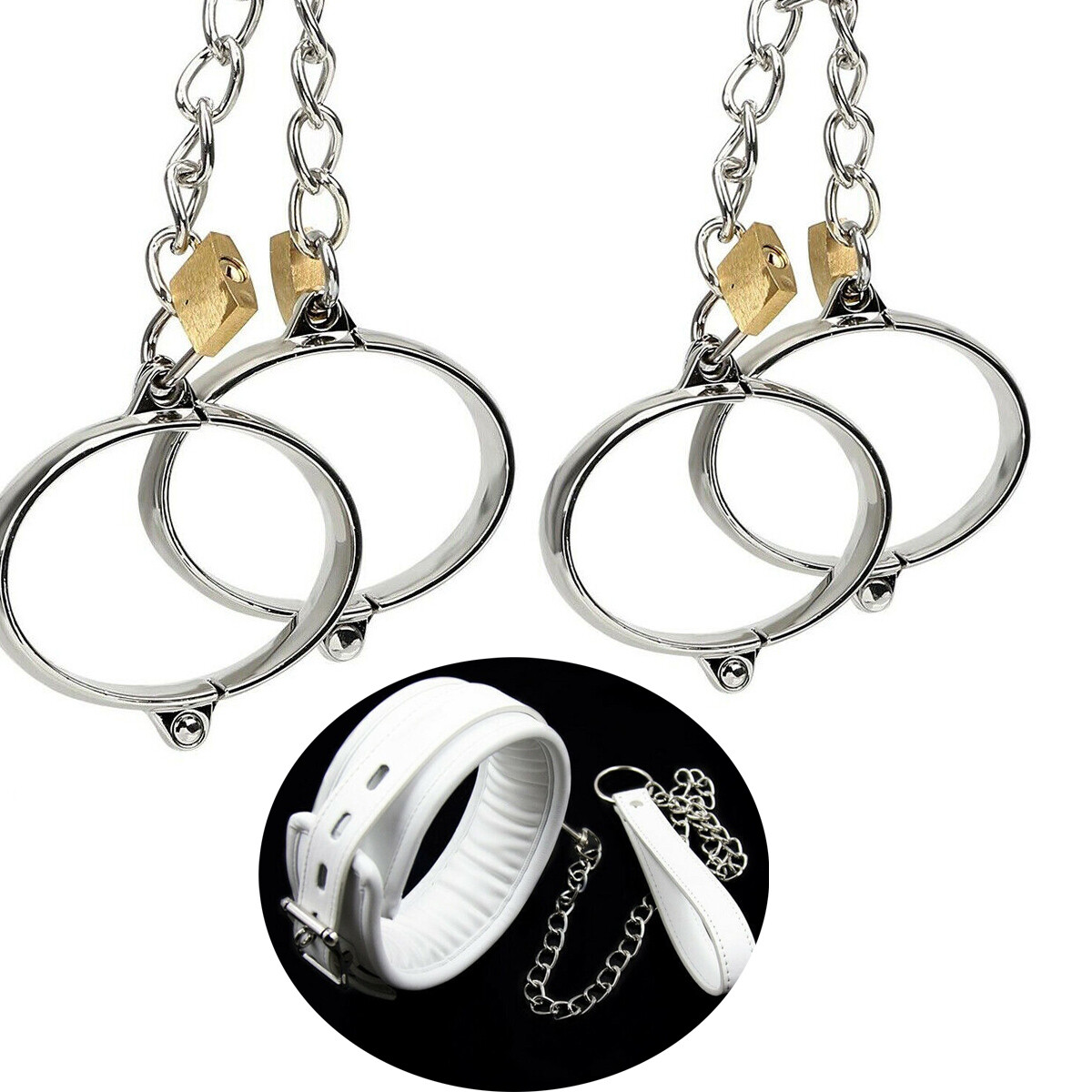 Metal Steel Handcuffs Wrist Ankle Cuffs Neck Collar Shackle Slave Chain ...