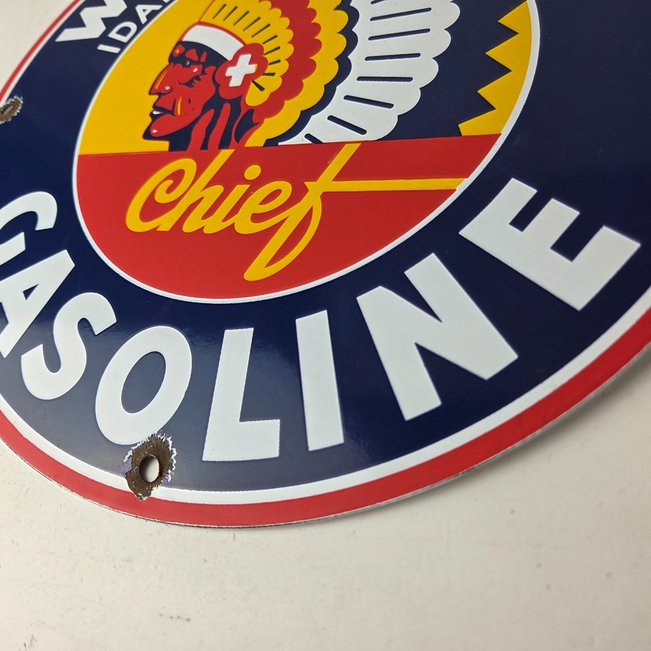 Vintage Washington Gasoline Sign - Indian Chief Gas Porcelain Service ...