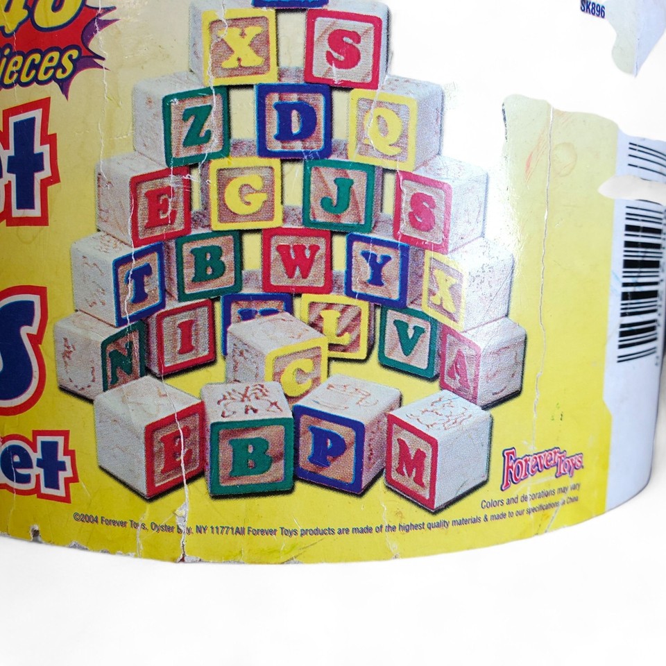 Alphabet Blocks Wood Wooden Building Block With Bucket Lid Handle VTG ...