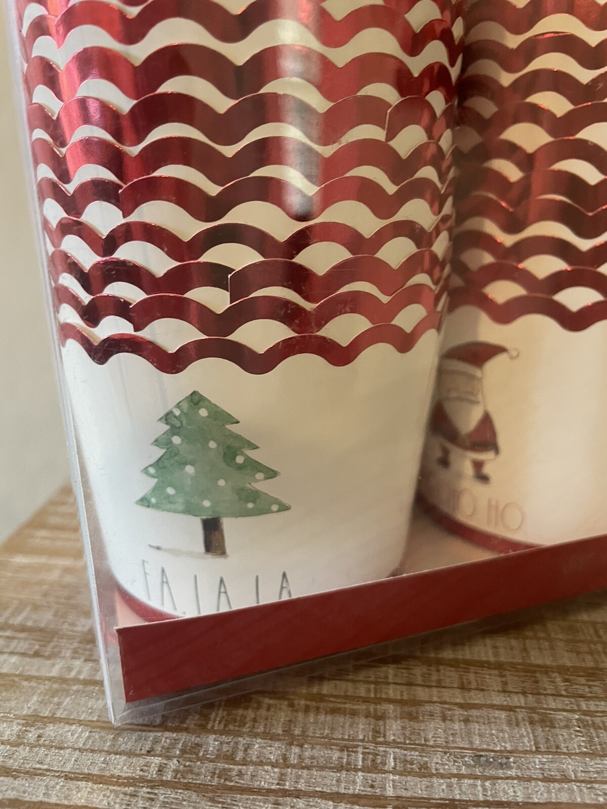 Rae Dunn Christmas Tree & Santa Cupcake Wrappers Baking Snack Cups Red ...