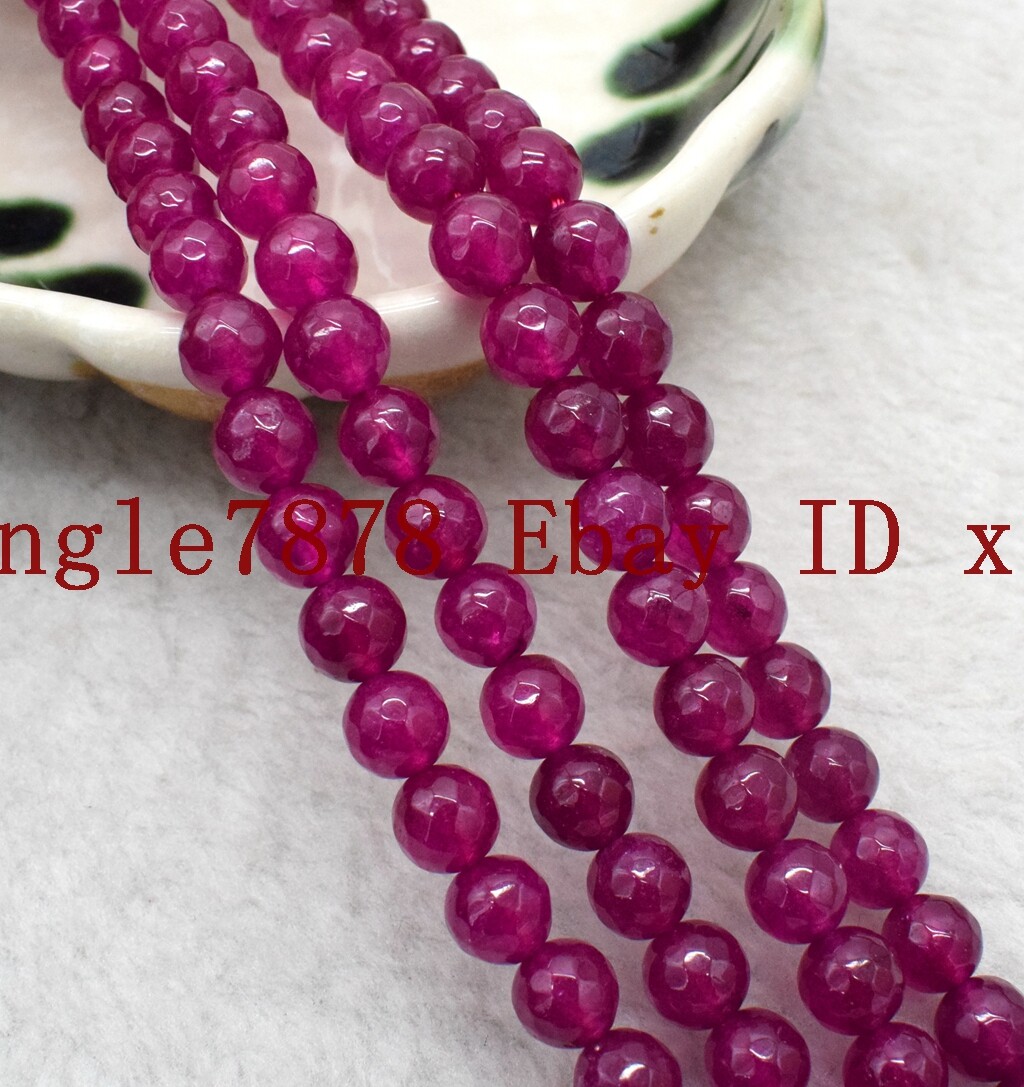 NATURAL 6/8/10/12MM FACETED ROSE RED JADE ROUND GEMSTONE LOOSE BEADS 15 ...