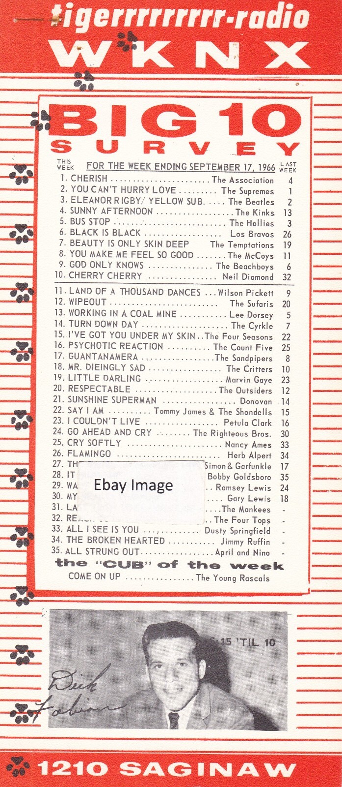 WKNX Saginaw MI Top 40 Radio Music Survey 9-17-66 Beatles #3 Eleanor ...