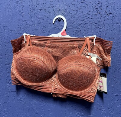French Affair Floral Lace Push Up Bra Set 38C/XL F4531SB-801 Cedar | eBay