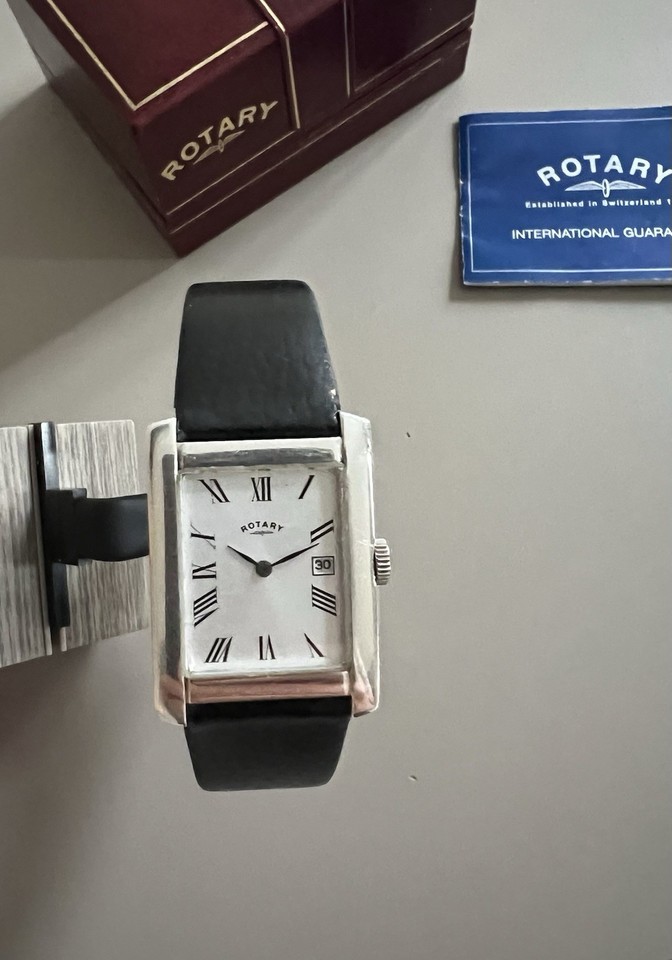 Solid Silver Rotary Tank Style Men Watch Roman Numerals, In Box | eBay UK