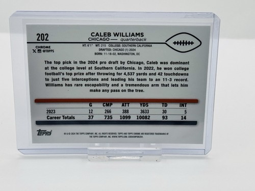 2024 Topps Chrome Football CALEB WILLIAMS Base Rookie Card 🔥 | eBay