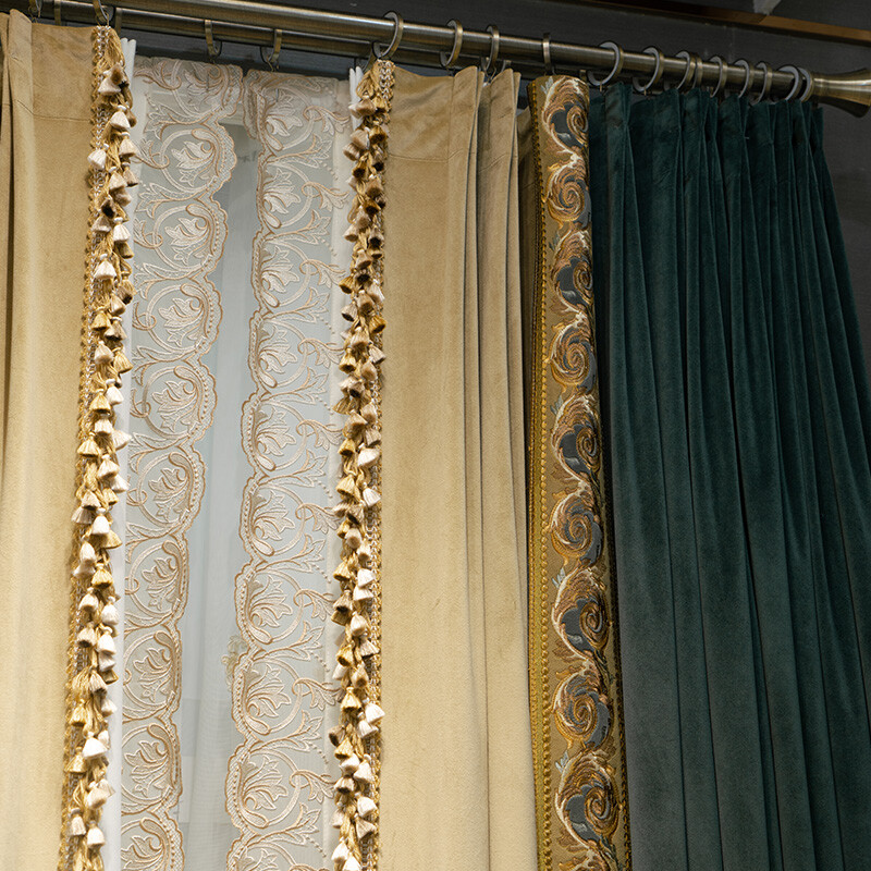 European Dark grey luxury velvet thick cloth blackout curtain tulle ...