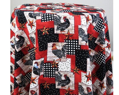 60" Round Tablecloth ChickenCelebration Bird Patch Cloth Rooster Table ...