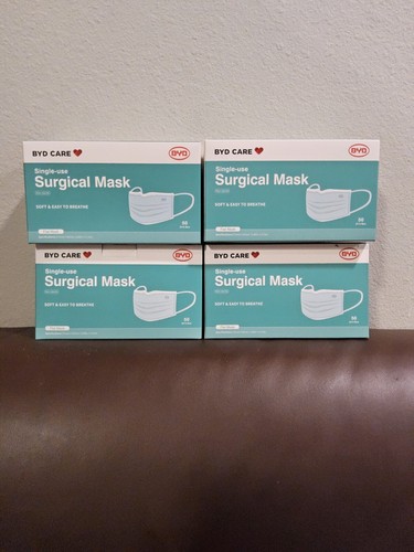 Lot Of 4 BYD CARE 3 Ply Disposable Single-Use Surgical Face Mask 200 ...