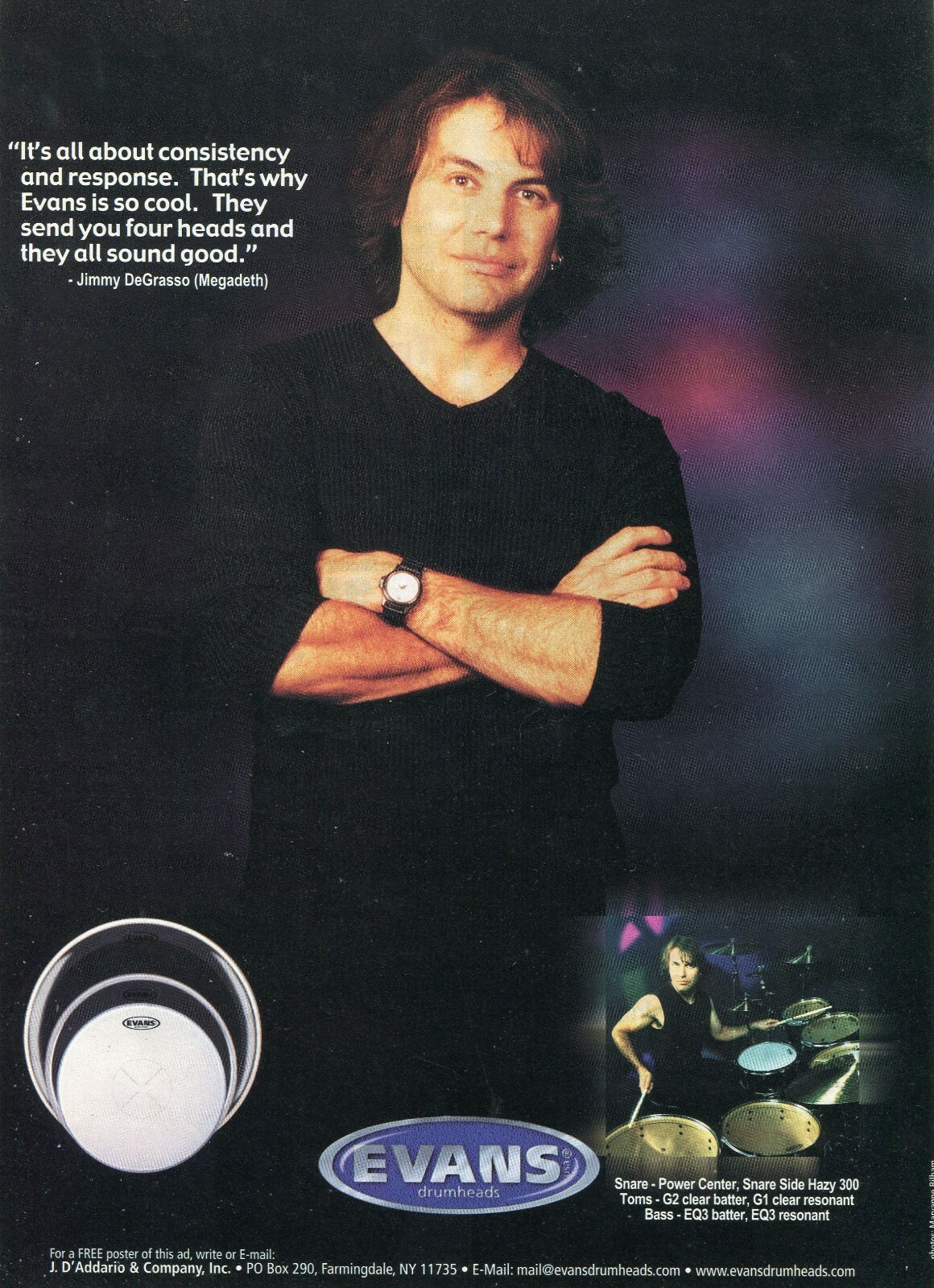 2000 Print Ad of Evans Drumheads w Jimmy DeGrasso of Megadeth | eBay