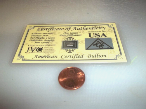 ONE *PALLADIUM* BAR * A. C. B. CERT CARD | eBay