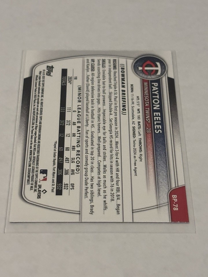 2025 Bowman - Prospects Payton Eeles #BP-78 Purple Pattern /199 (RC) | eBay