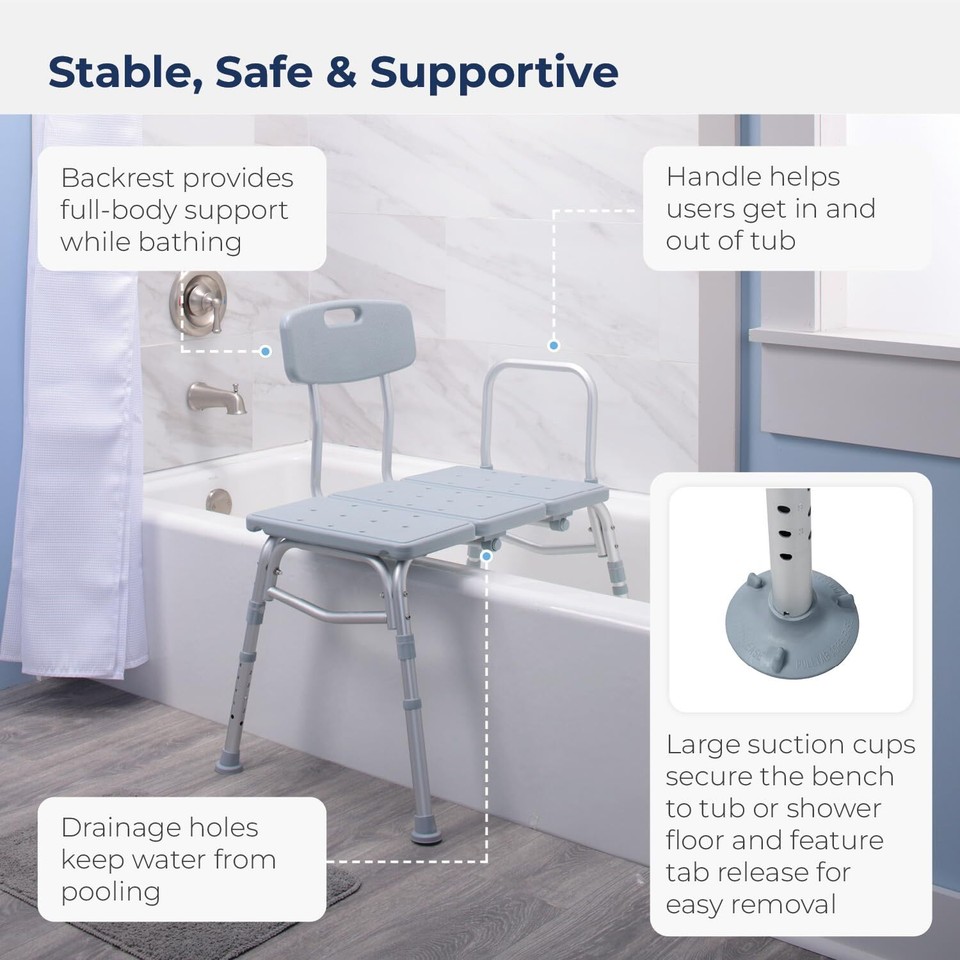 Drive Medical 12011KD-1 Tub Transfer Bench For Bathtub, Height ...