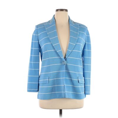 New Women Misook Ribbed Carolina Blue White Stripe Single Button Jacket ...