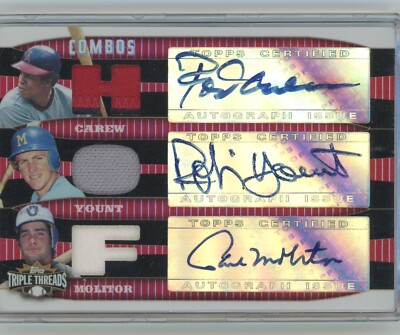 2006 Topps Triple Threads HOF Combos Caerw Yount Molitor triple Patch ...