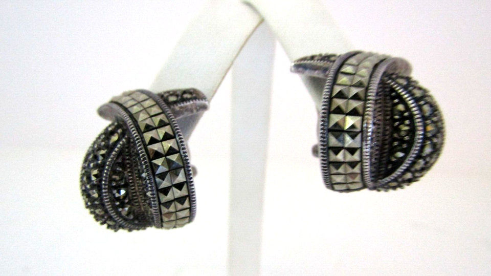 Judith Jack Marcasite 925 Sterling Silver X Cross Omega Clasp Earrings ...