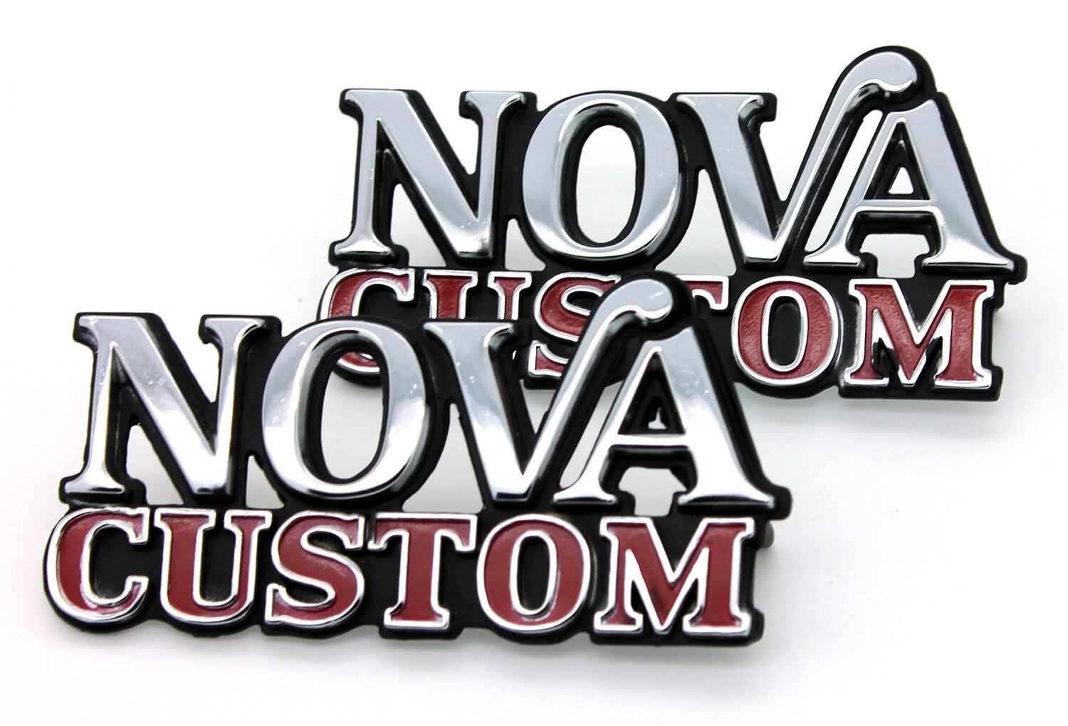 New NOVA CUSTOM Front Fender Emblems Set Pair w/Chrome Trim / 1975-1979 ...