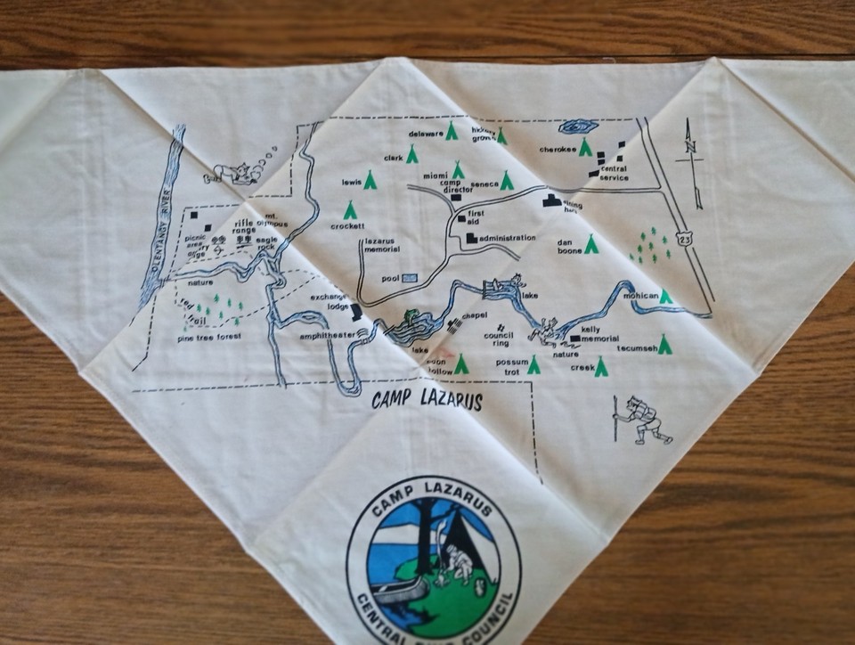 2 Vintage CENTRAL OHIO COUNCIL Boy Scout Neckerchiefs Camp Lazarus Map ...