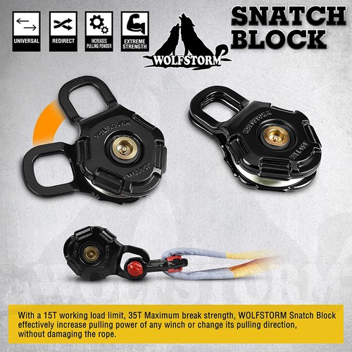 1/2" or 3/8" 100' Synthetic Winch Line Cable Rope+Hook / Snatch Block ...