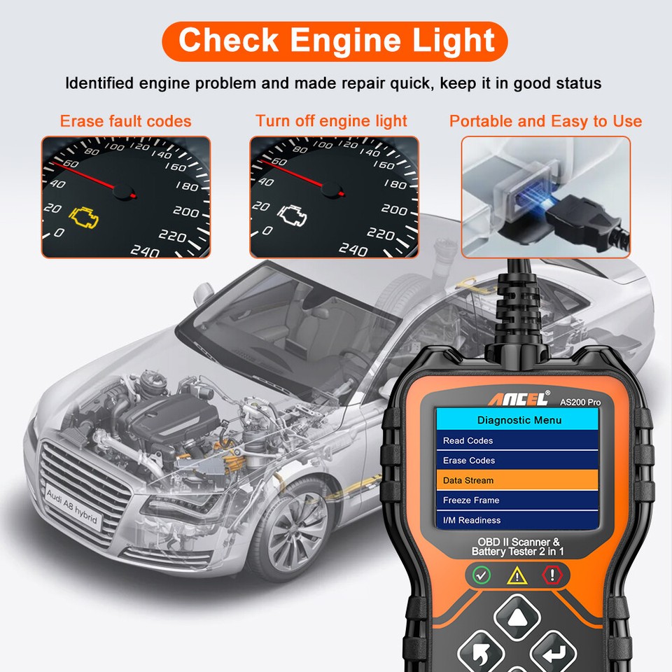 ANCEL AS200 Pro Check Engine Light Scanner OBD2 Code Reader Car ...