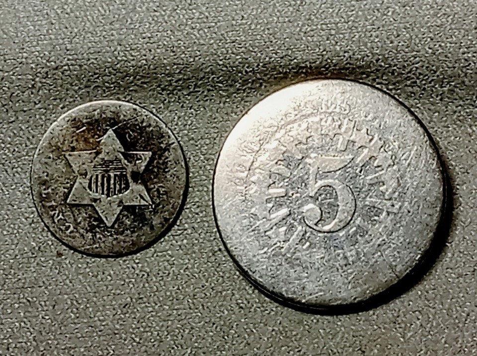 3c Silver Three Cent Trime 3cS Small Star Series + Shield Nickel w/Rays ...