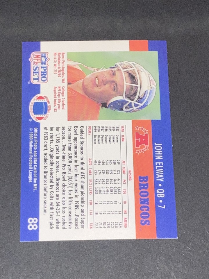 1990 PRO SET FOOTBALL JOHN ELWAY . DENVER BRONCOS #88 | eBay