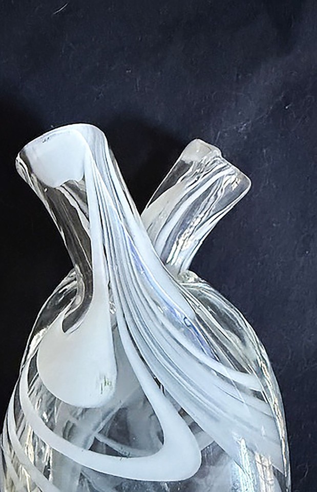 Antique Victorian Nailsea Hand Blown Glass Gimmel Flask With White Pull ...