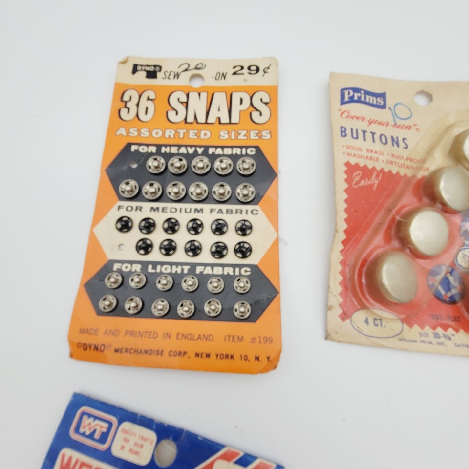Sewing Notions Vintage Lot Snaps Pearl Pins Cats Eyes Buttons Eyelet ...
