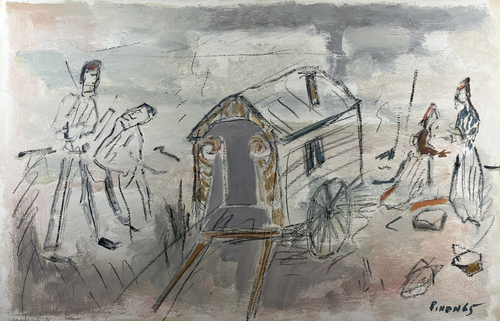 Jacques Pinon (1927-2018) Gouache Portrait Camp Of Gypsies In Camargue ...