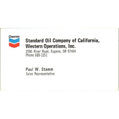 Paul W. Stamm Eugene OR Chevron Standard Oil Of California Business ...