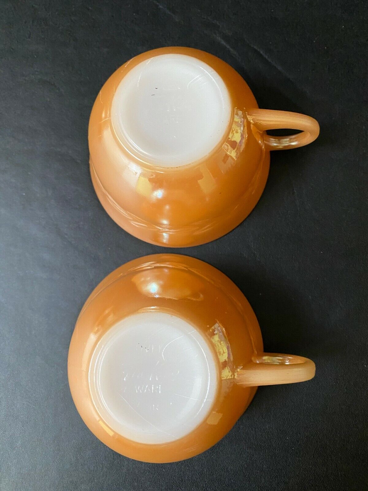 Vintage Fire King Cup & Saucer Orange Peach Luster Iridescent " Set of ...