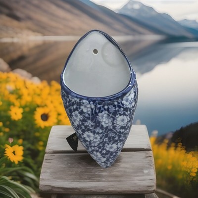 Vintage Ceramic Cobalt Blue & White Calico Wall Pocket Vase, 8" | eBay
