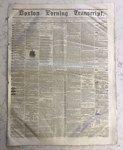 ANTIQUE CIVIL WAR NEWSPAPER BOSTON EVENING TRANSCRIPT JULY 11, 1865 END ...