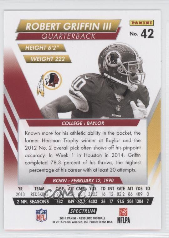 2014 Panini Absolute Spectrum Silver /99 Robert Griffin III #42 | eBay