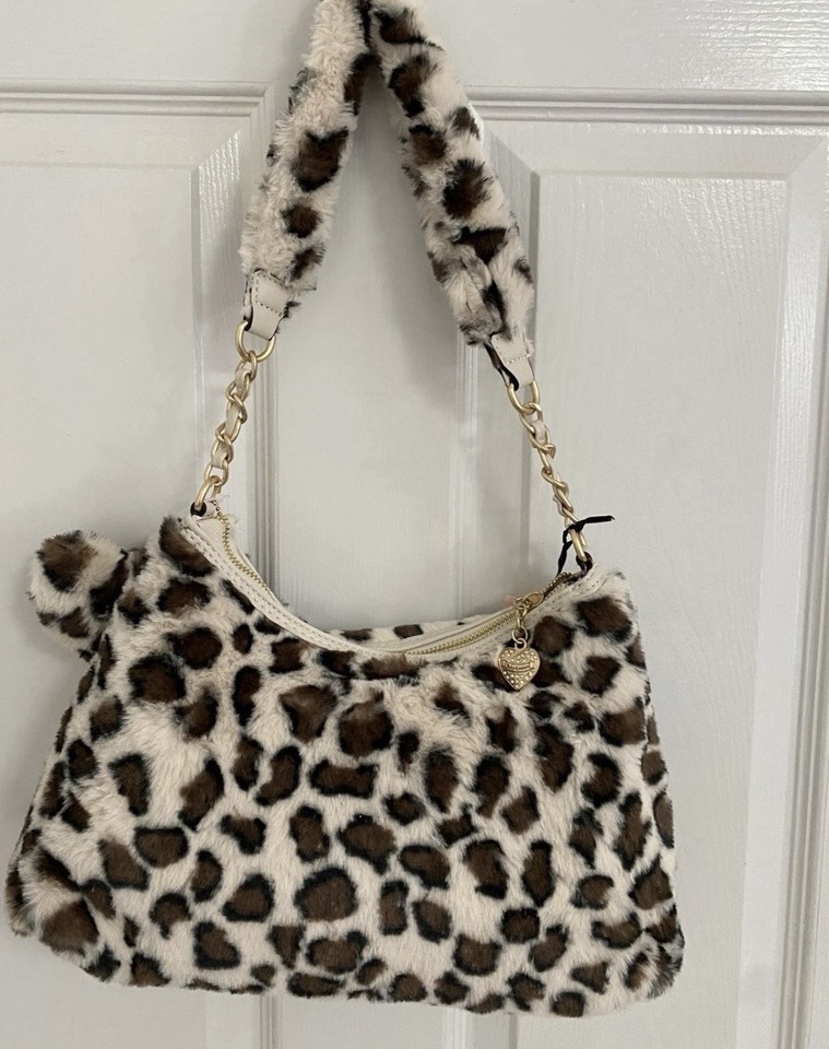 NEW Juicy Couture Snow Leopard Love Furry Friends Faux Fur Shoulder Bag ...