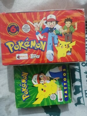 Pokemon merlin topps sticker box and pokemon tattoos box | eBay