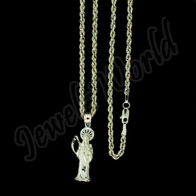 10K Yellow Gold Santa Muerte Grim Reaper Holy Death Pendant & 2mm Rope ...