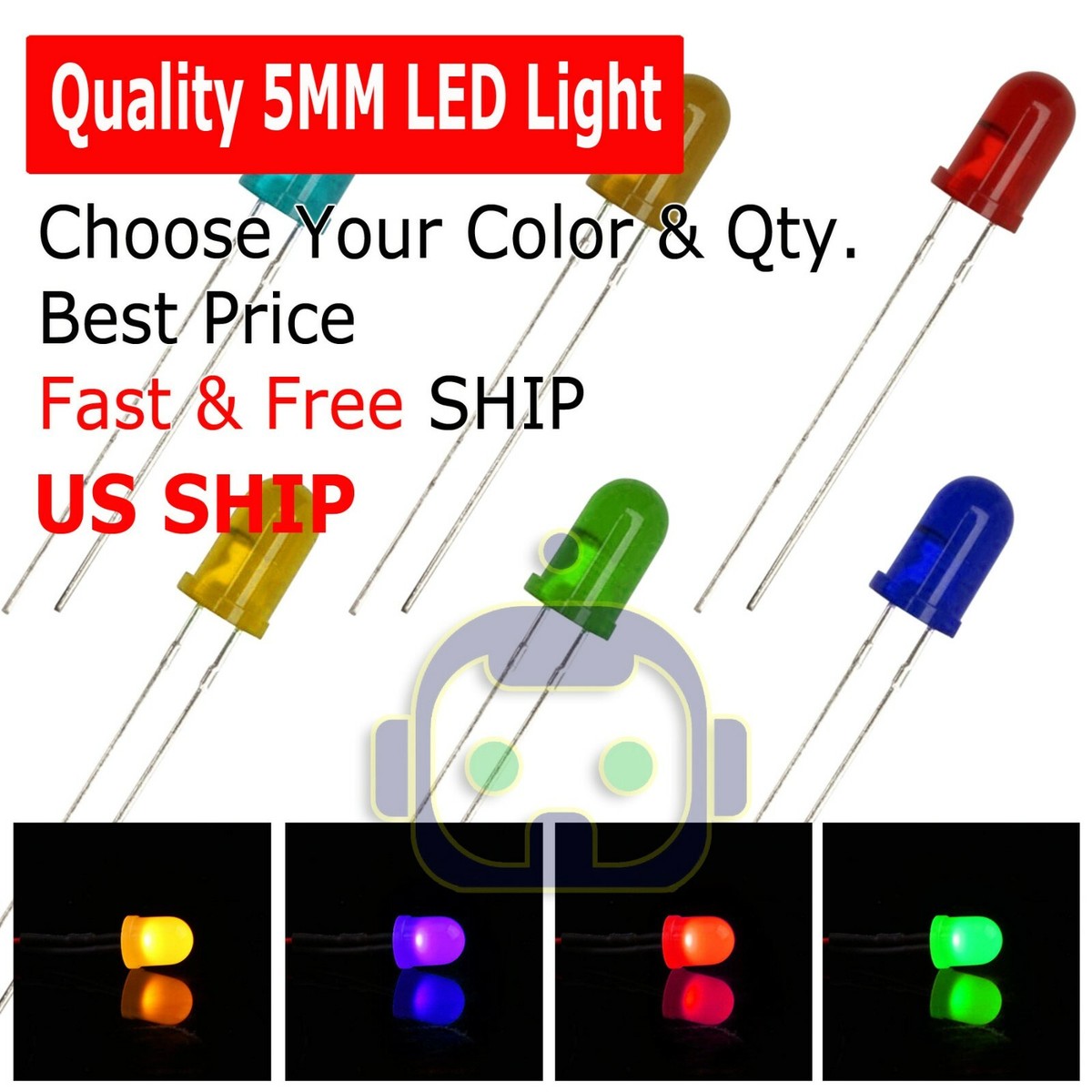 5mm Led 5 Colors X100pcs =500pcs New 5mm Round Super Bright Led