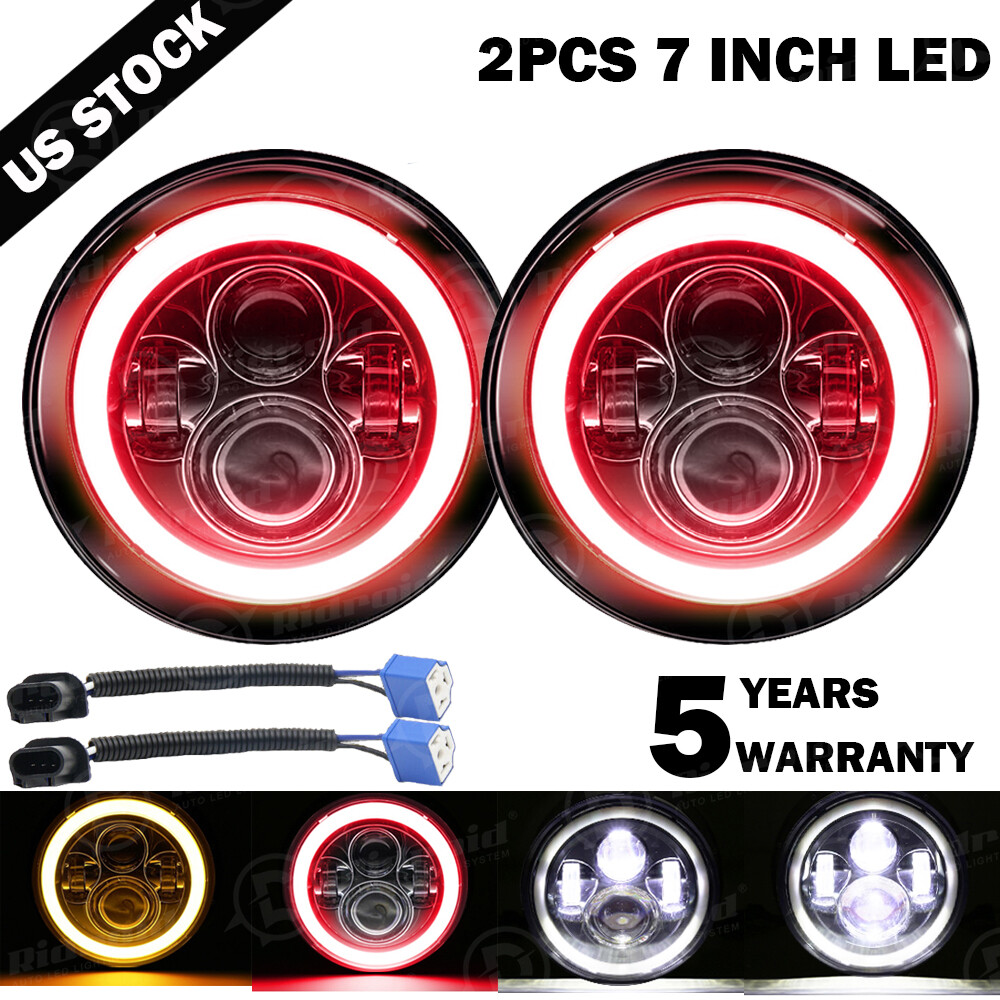 7' inch Round Led Headlight High-Low Red | Grelly USA