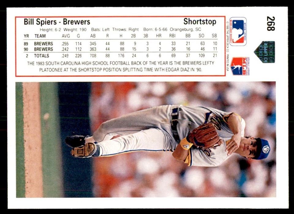 1991 Upper Deck Bill Spiers Baseball Cards #268 | eBay
