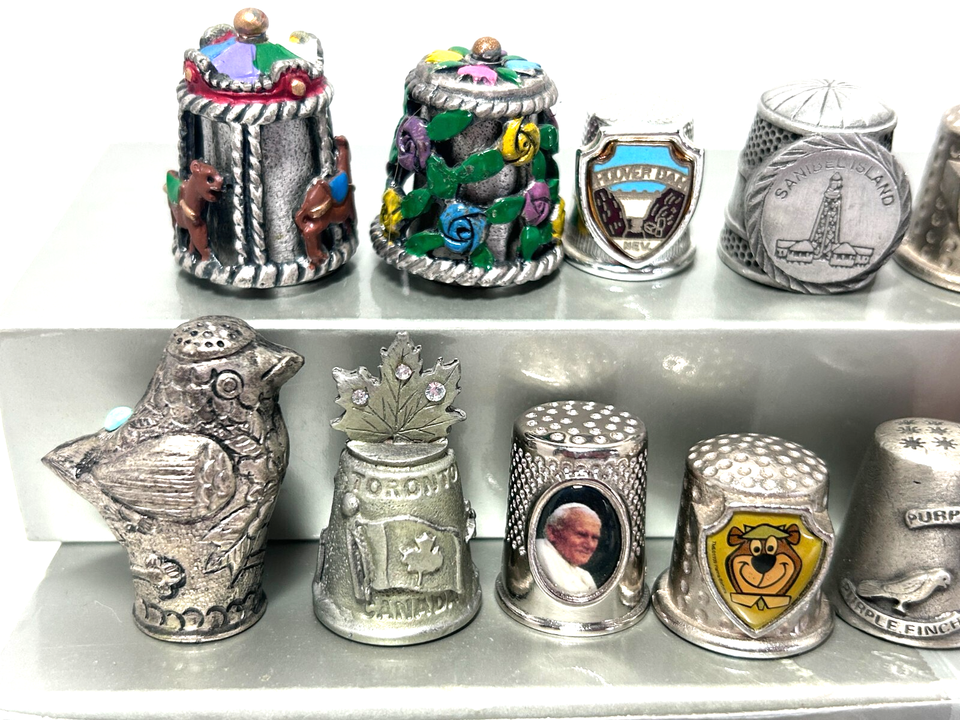 Vtg Metal Silver Tone Sewing Thimble State Souvenir Traveling Lot ...